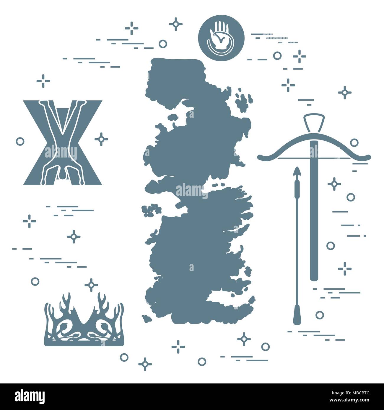 Symbols of the popular fantasy television series. Art and cinema theme ...