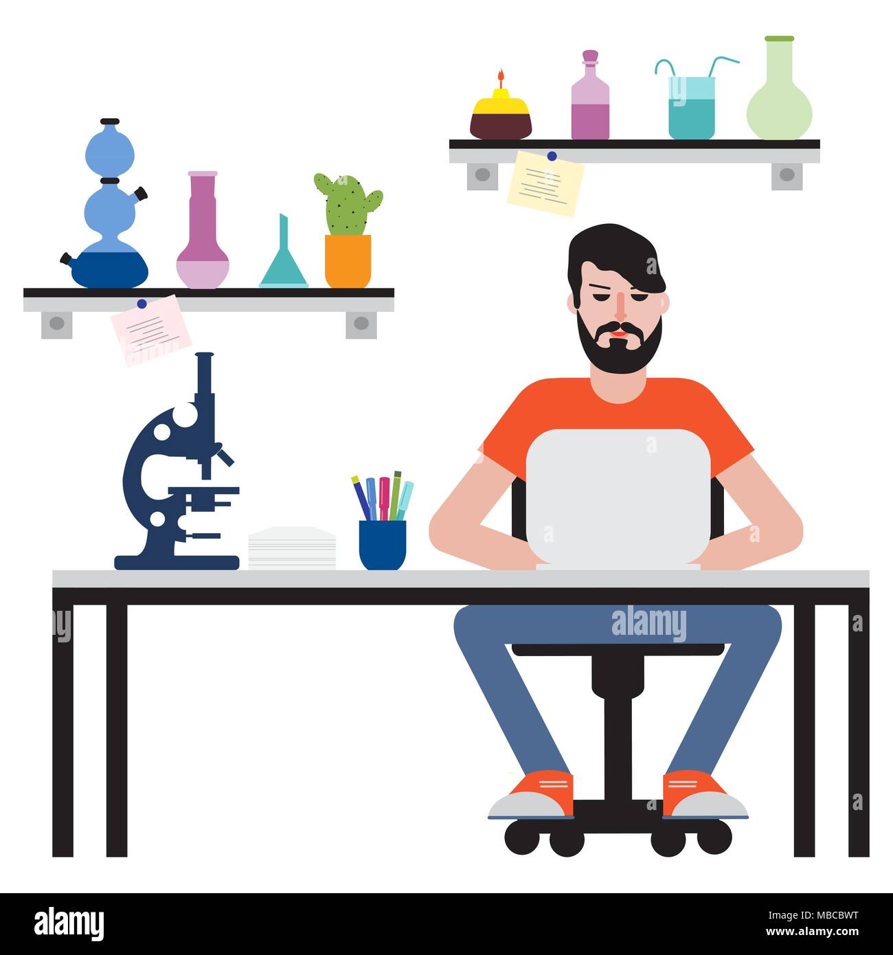 Scientist with laptop in laboratory Stock Vector Images - Alamy