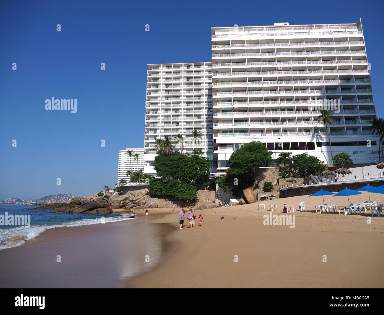 ACAPULCO, MEXICO NORTH AMERICA on MARCH 2018: White hotel buildings on ...