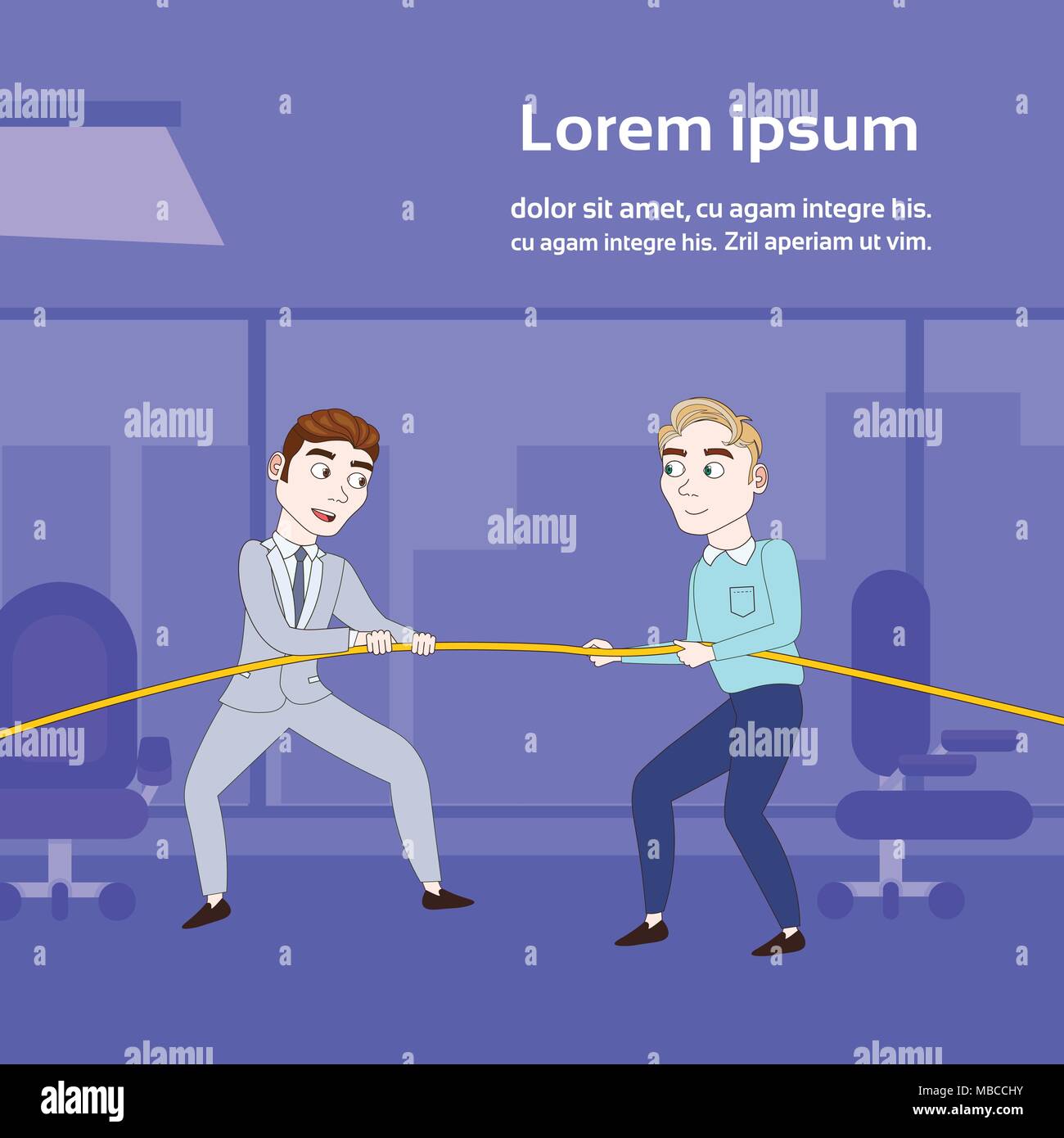 Two Successful Business Man Pulling Rope In Office Competition Concept ...