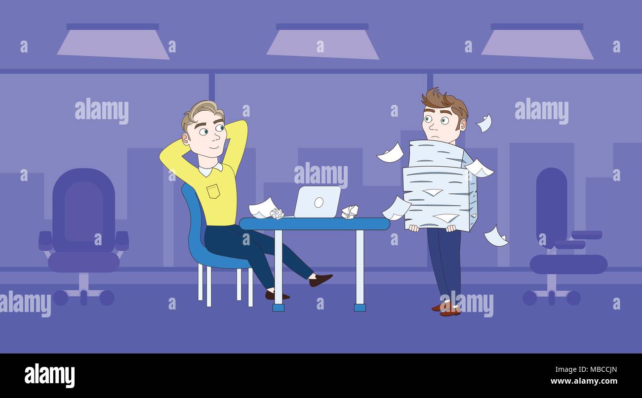 Frustrated Business Man Carry Stack Of Paper Documents To Boss Deadline ...