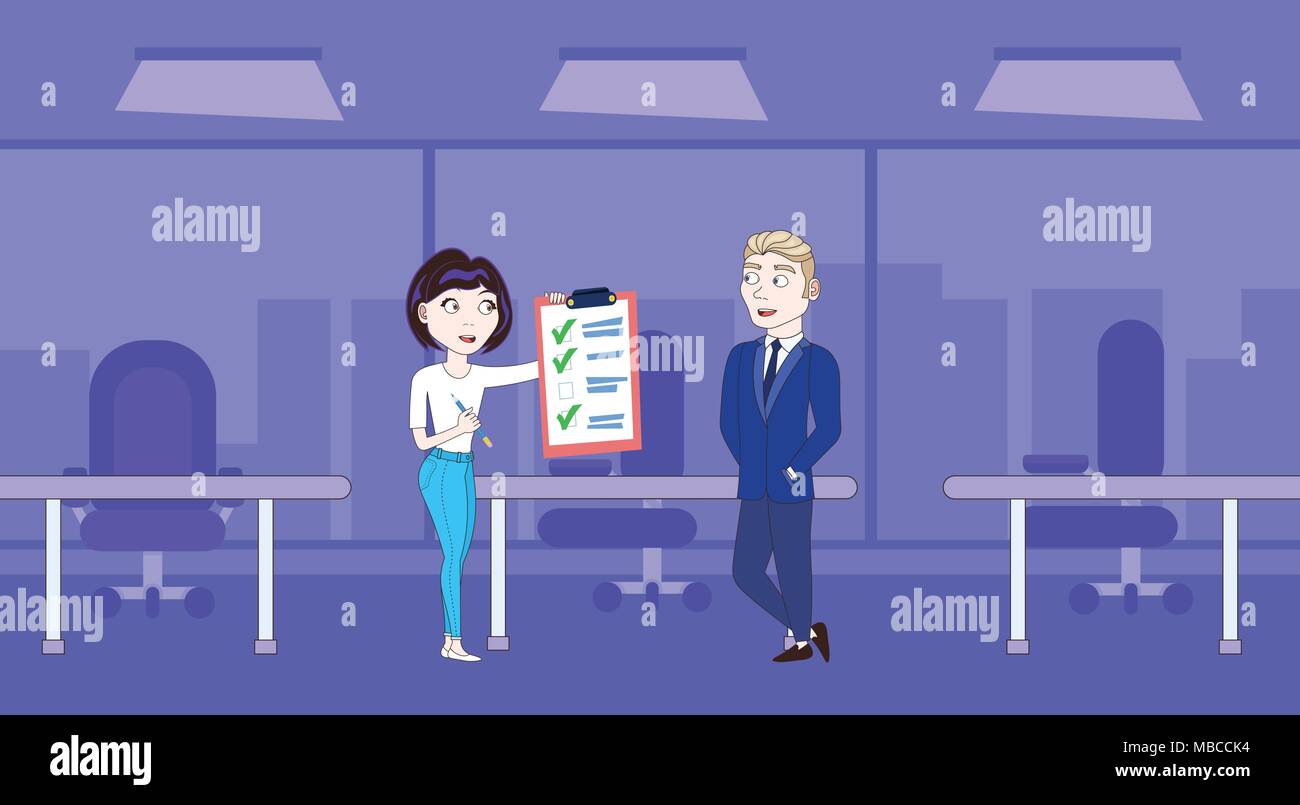 Successful Business Woman Showing Businessman Boss Done Checklist Stock ...