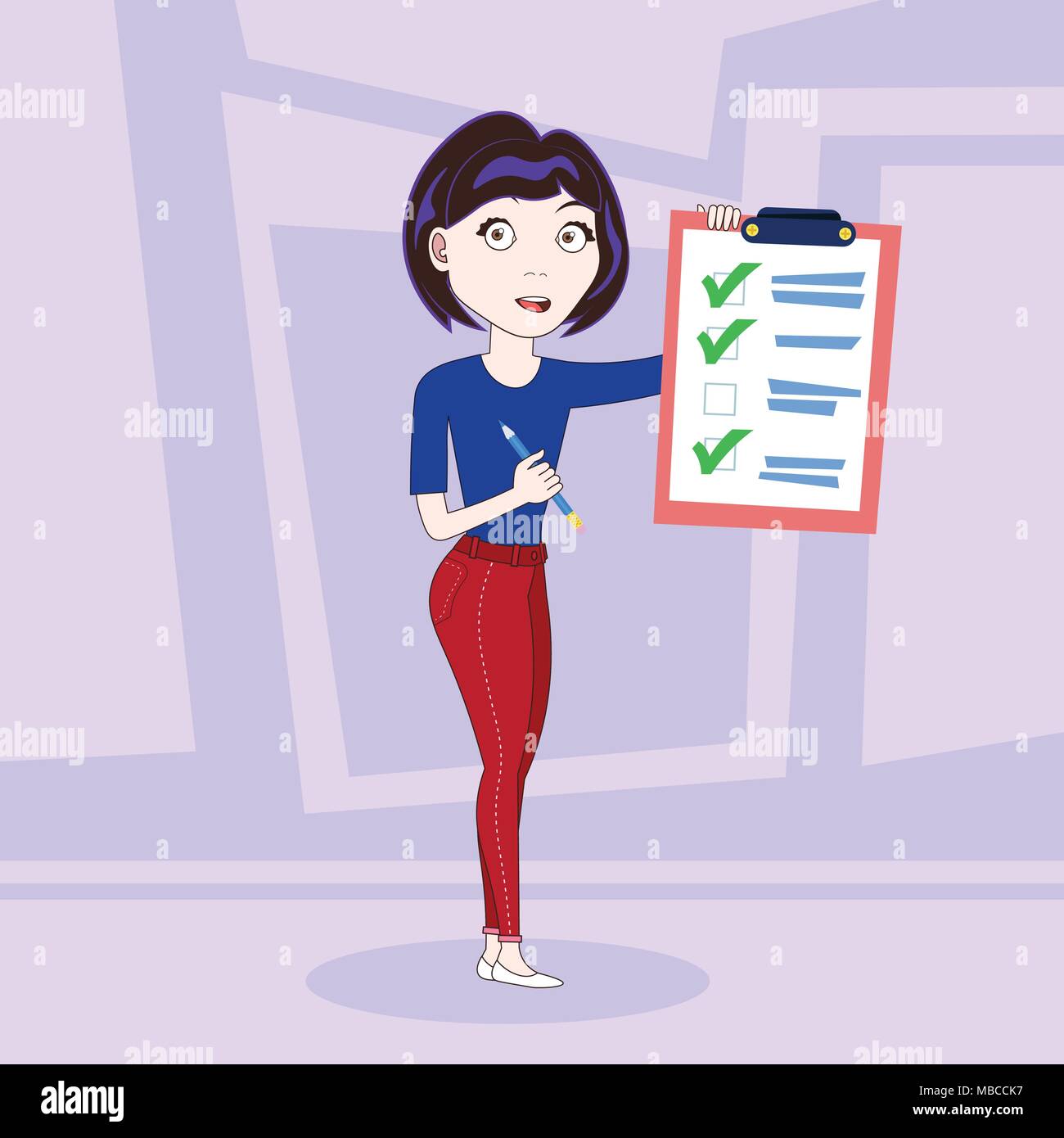 Successful Business Woman Holding Done Checklist Stock Vector Image ...