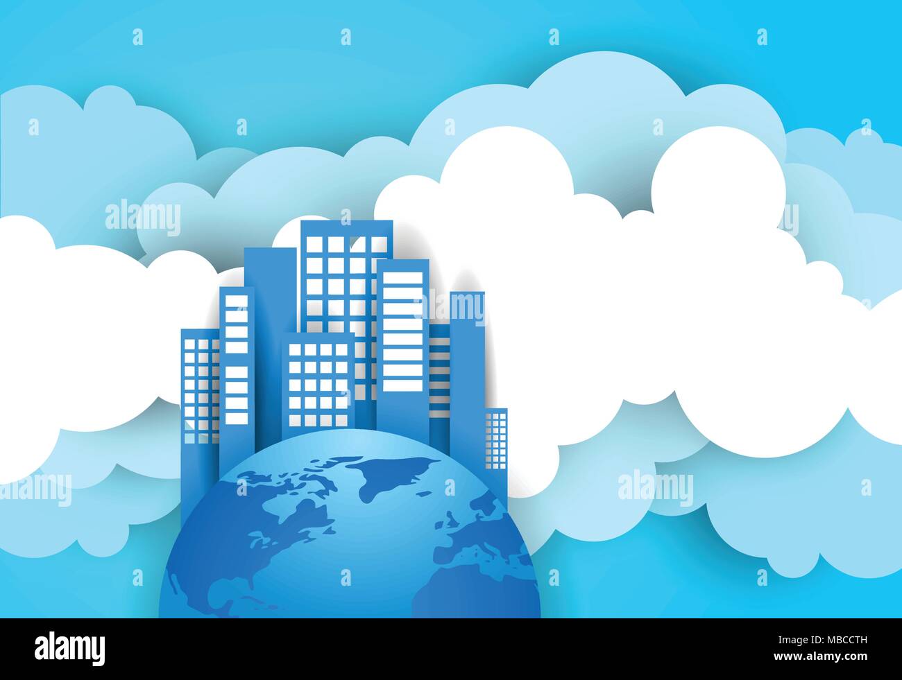 Modern Skyscraper Building On Earth Planet Shape Over Blue Sky And ...