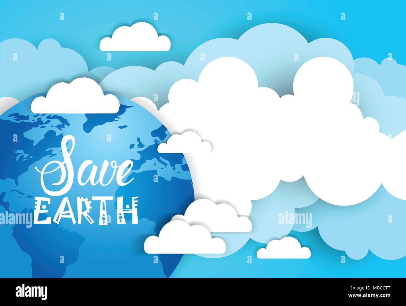 Save Earth Banner Background Over Blue Sky And Clouds Ecology ...