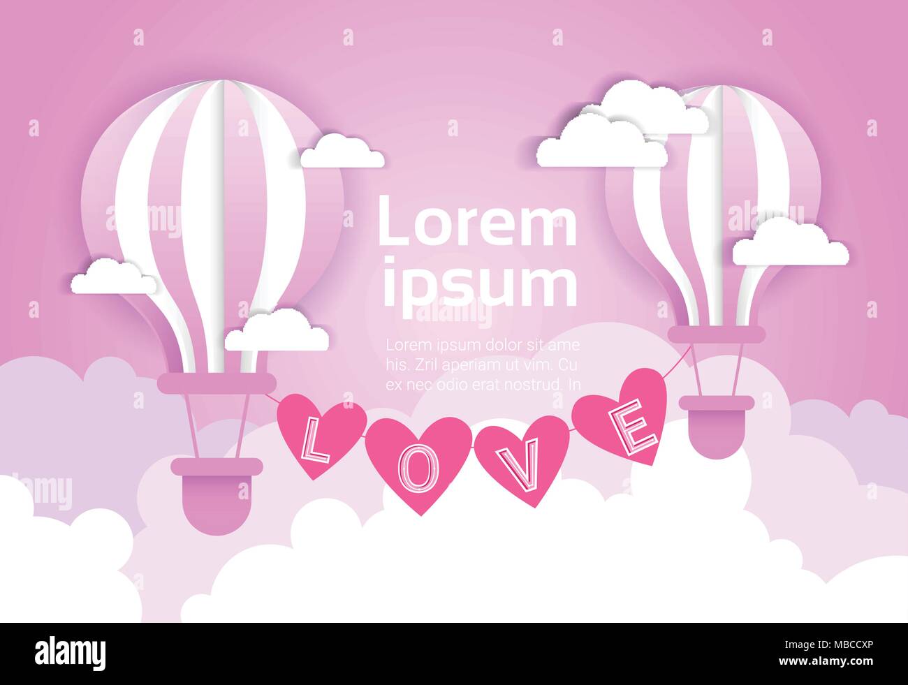 Valentine Day Background With Air Balloons Over Pink Clouds Love Poster ...