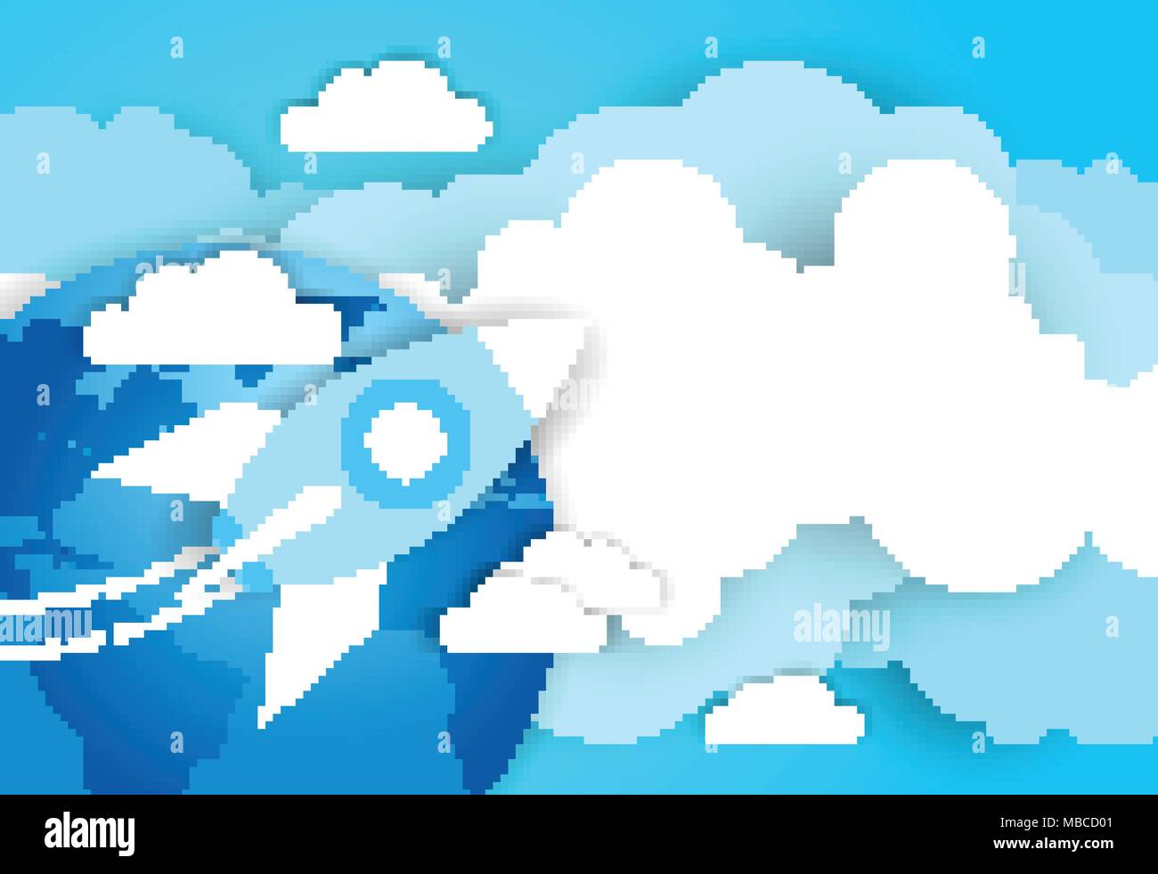 Space Rocket In Sky Over Blue Earth And Clouds Template Background ...
