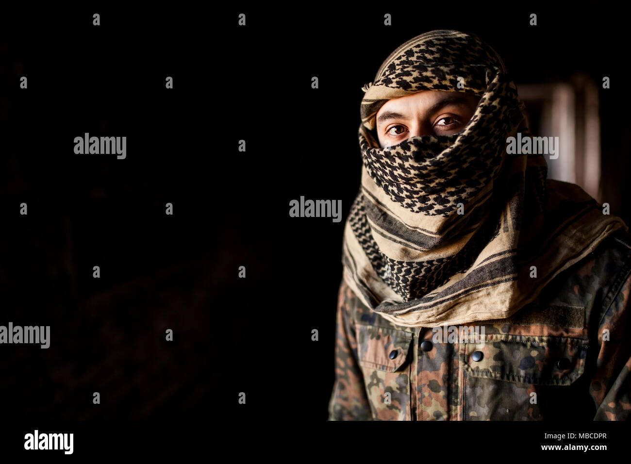 The Arab soldier with the AK-47 Kalashnikov assault rifle Stock Photo ...