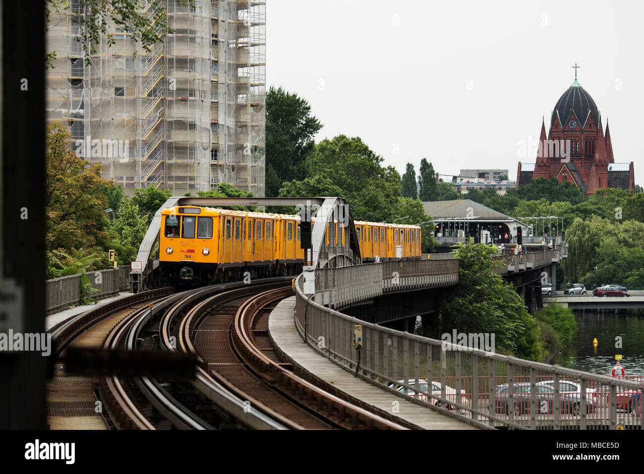 An U-Bahn train on the U1 line entering Hallesches Tor station in ...