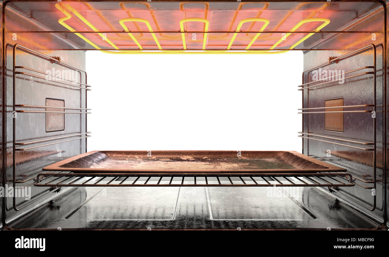 A view from inside a hot operational household oven looking out the ...