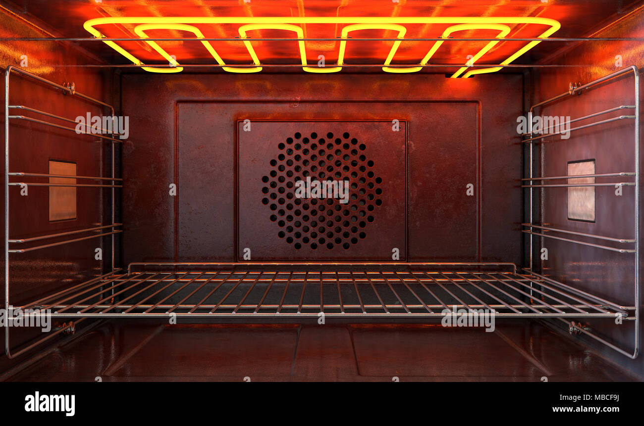 An upclose view through the front of the inside of an empty hot ...