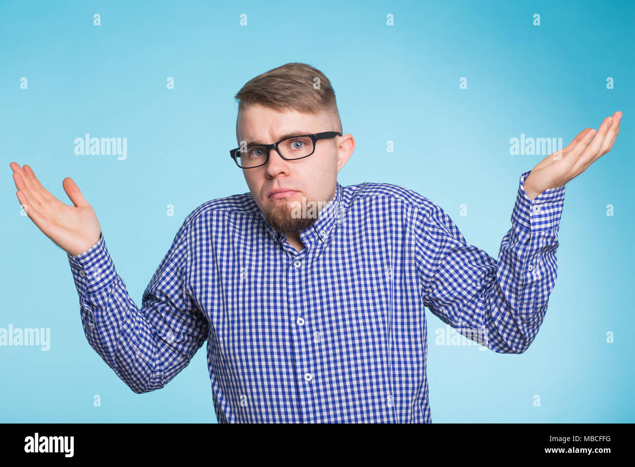 Young emotional surprised, frustrated and bewildered man. Human ...