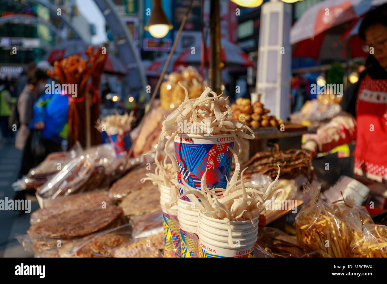 Busan, South Korea - March 24, 2018 : Korean Street food, squid at ...