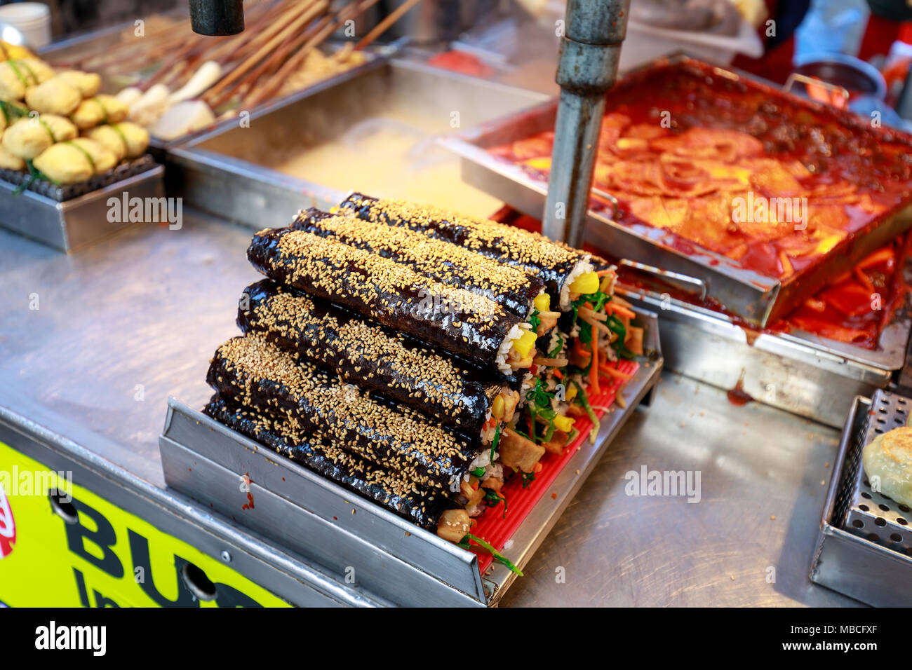 Busan, South Korea - March 24, 2018 : Street food, Gimbap at Busan ...