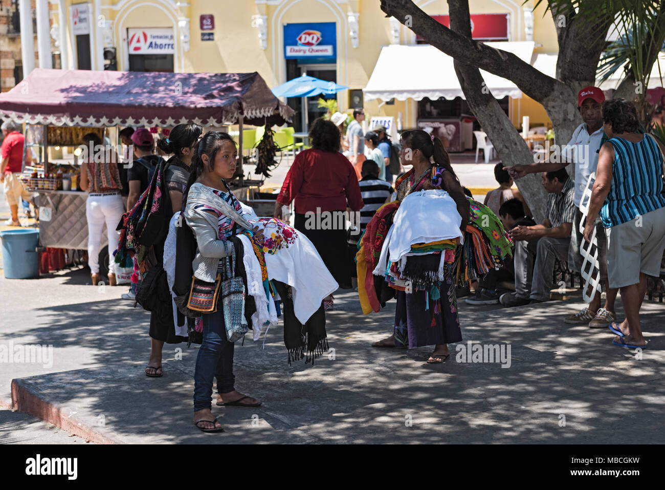 Stalls at the street festival in the Plaza de la Independencia the ...