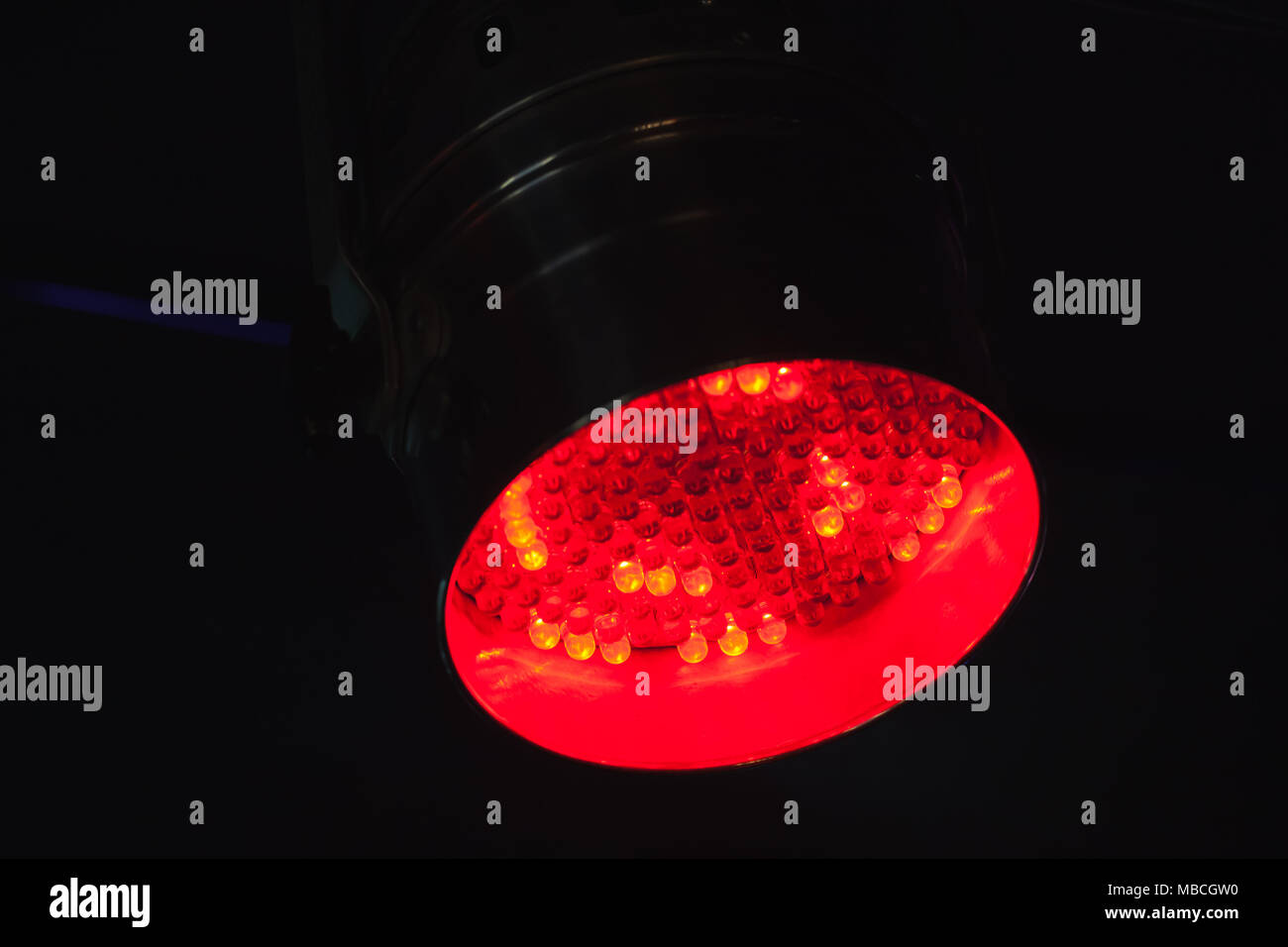 Red spot light, LED stage illumination equipment. Close up photo Stock ...