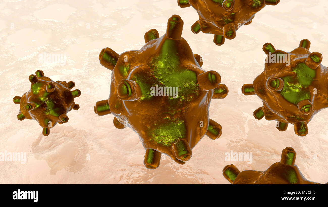 3D Illustration of generic germs, viruses or bacteria on human Skin ...