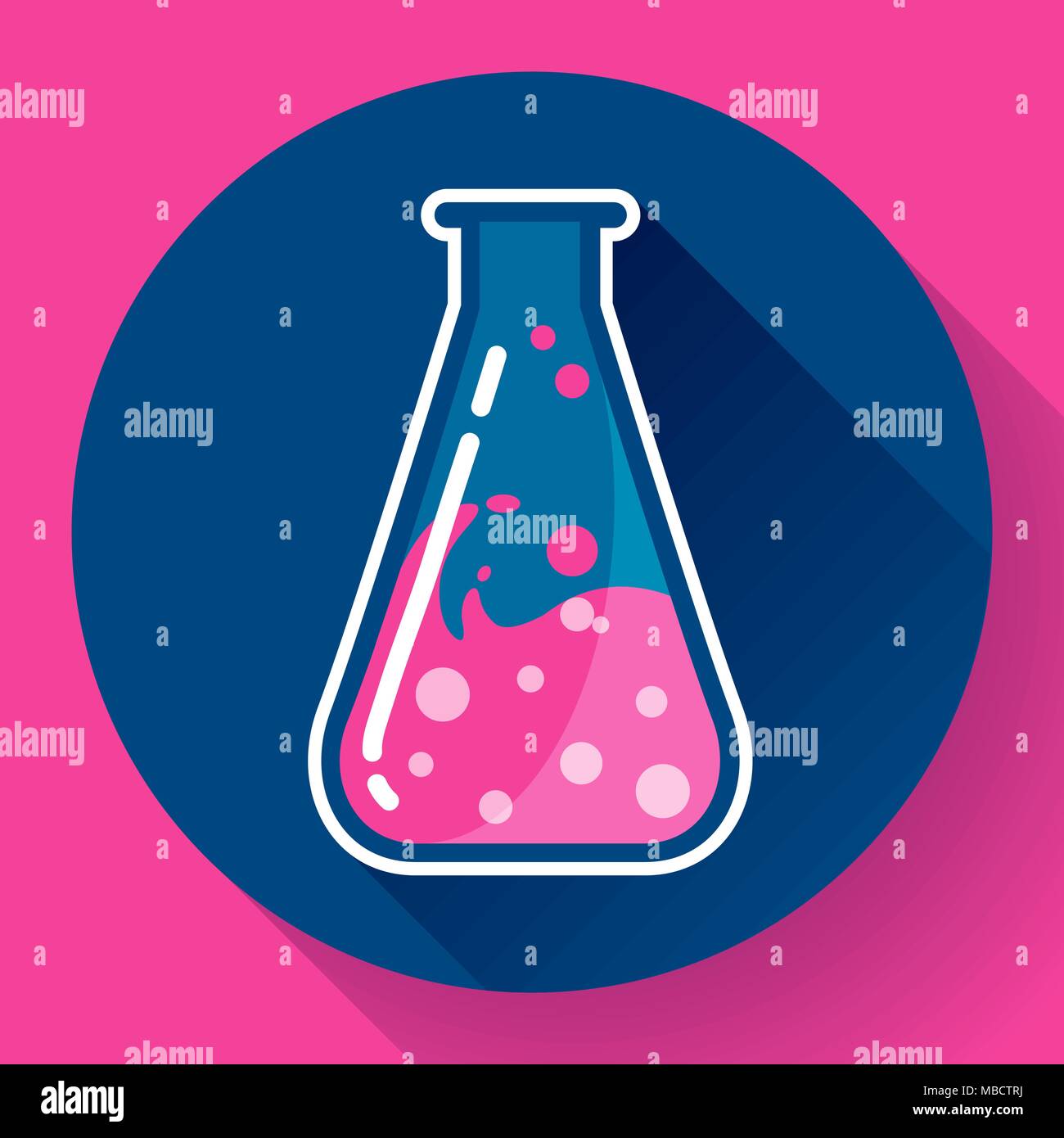 Chemical triangular lab flask with liquid icon. Flat design style Stock ...