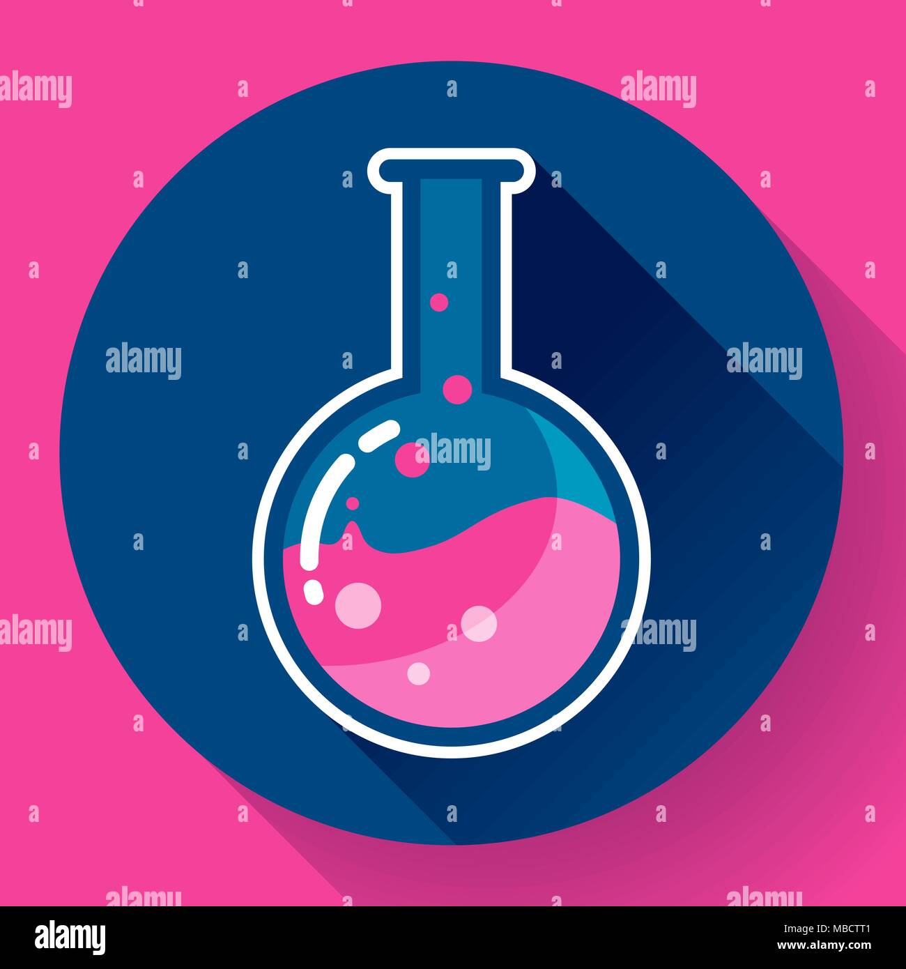 Round chemical lab flask with liquid icon. Flat design style Stock ...