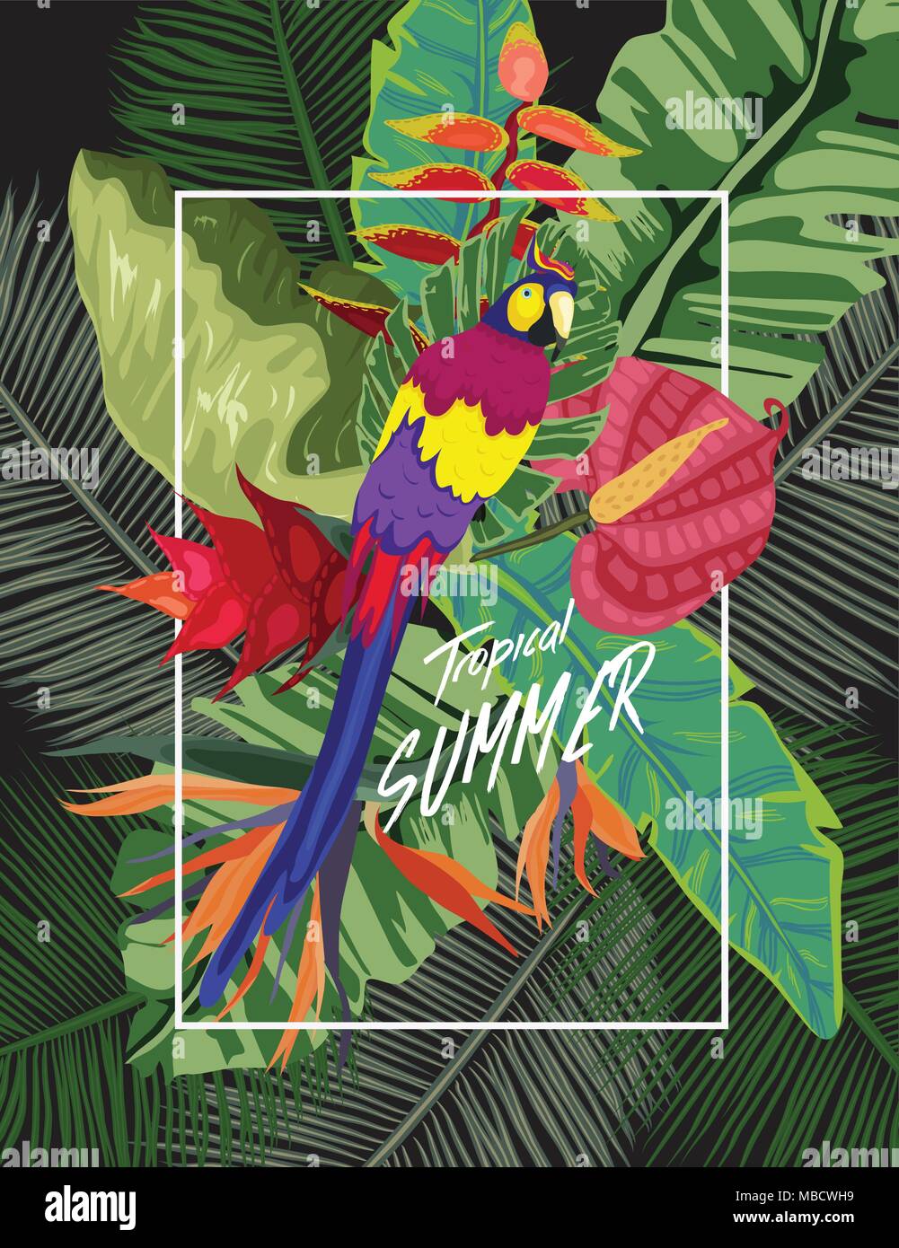 jungle plant, Toucan bird in the jungle. Tropical background Stock ...