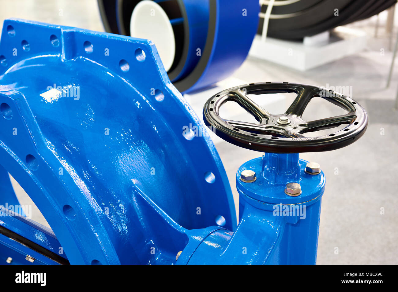 Industrial pipeline valve at the equipment exhibition Stock Photo - Alamy