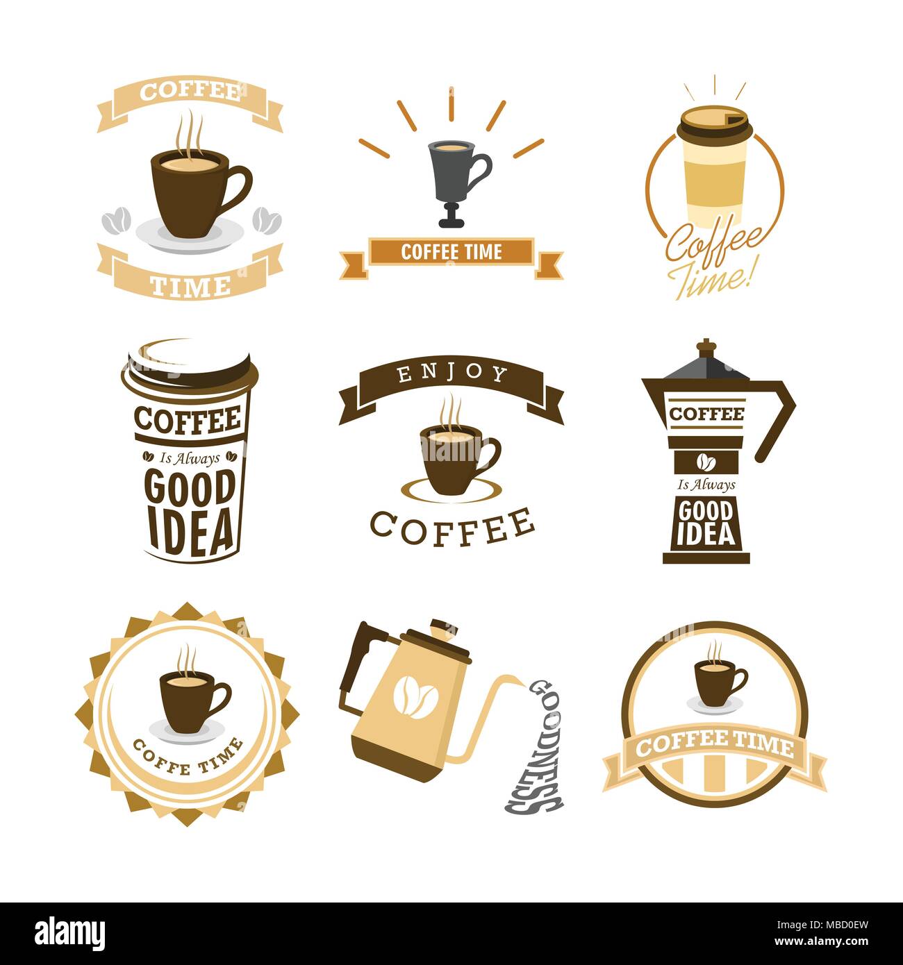 Coffee Time Various Mural Lettering Typography Vector Illustration ...