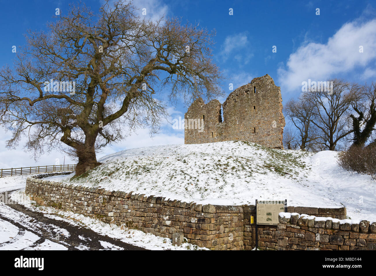 Hadrian's Wall in winter - the remains of Thirlwall Castle, atop its ...