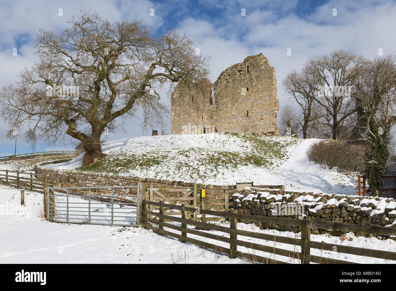 Hadrian's Wall in winter - the remains of Thirlwall Castle, atop its ...