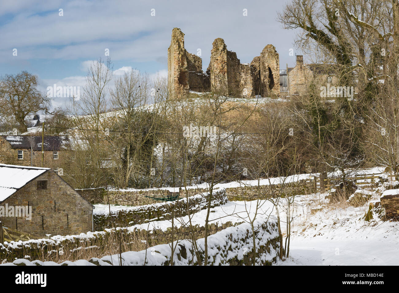 Hadrian's Wall in winter - the remains of Thirlwall Castle, atop its ...
