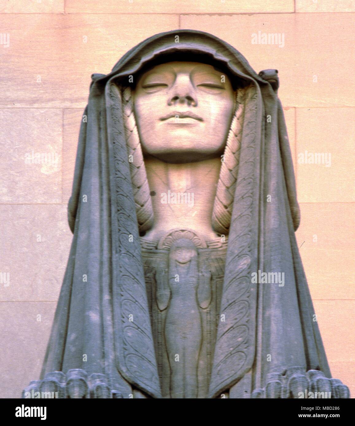 Masonic Temple in Washington DC. Head of the guardian sphinx in front ...
