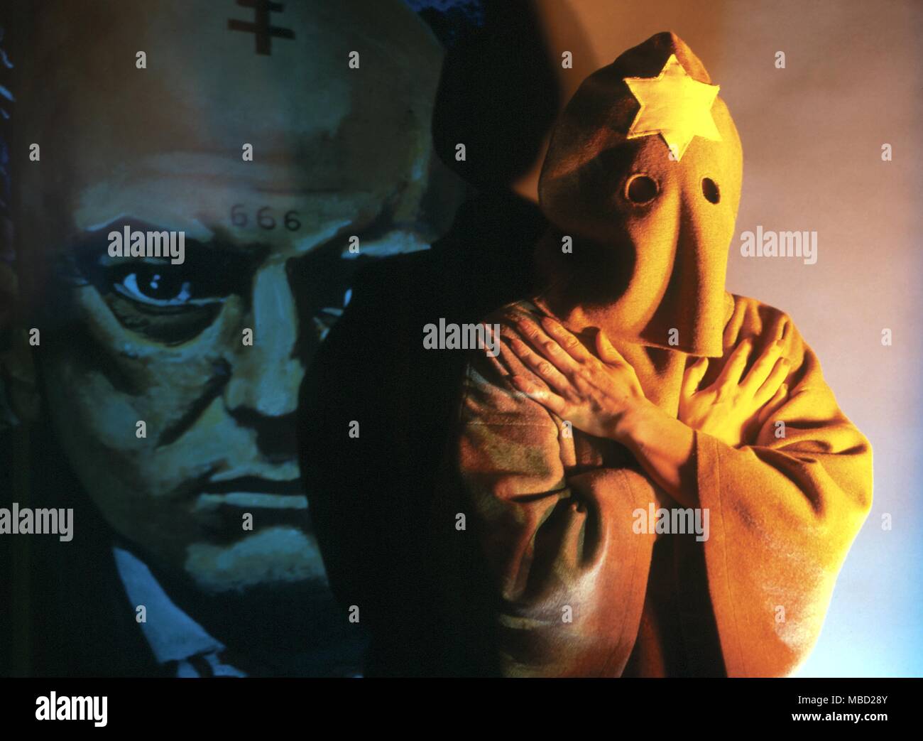 A member of the Order of the Golden Dawn in costume, making the magical ...