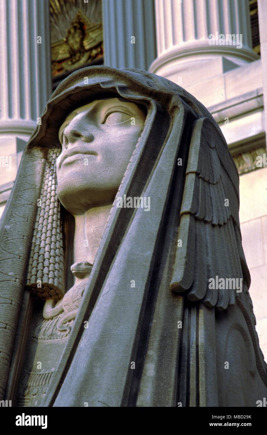 Masonic Temple in Washington DC. Head of the guardian sphinx in front ...