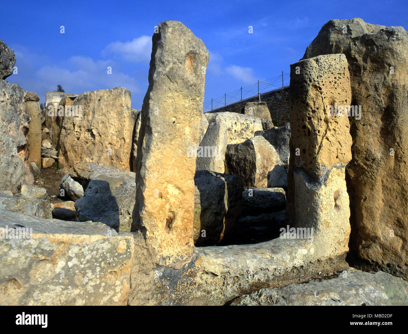 Malta. Ancient Prehistoric temple at Tarxien. The eastern window, which ...
