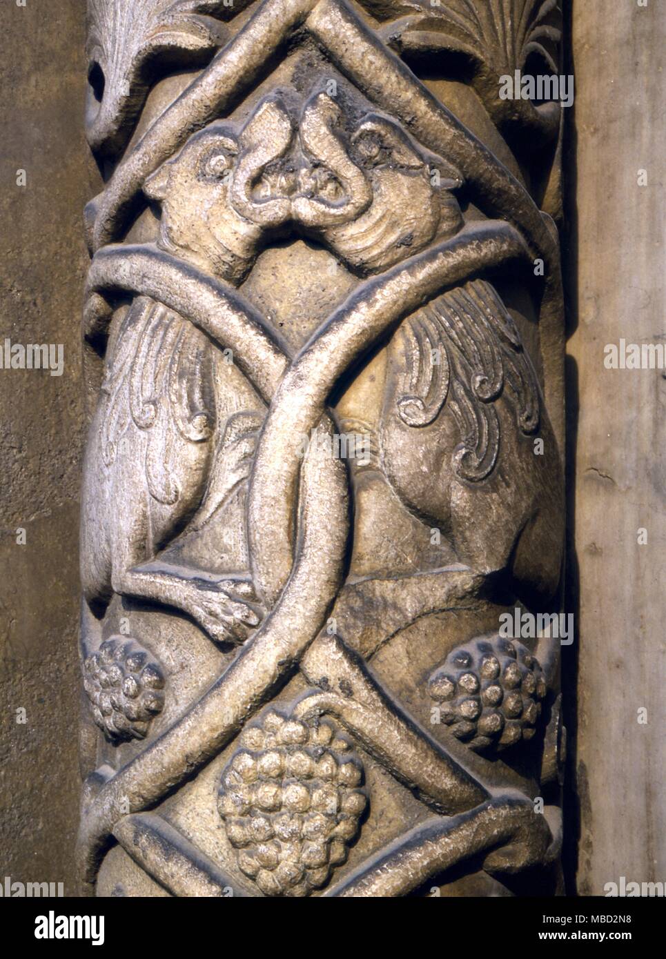 Monsters. Grotesque animals on the columns of the portal of St Maria ...