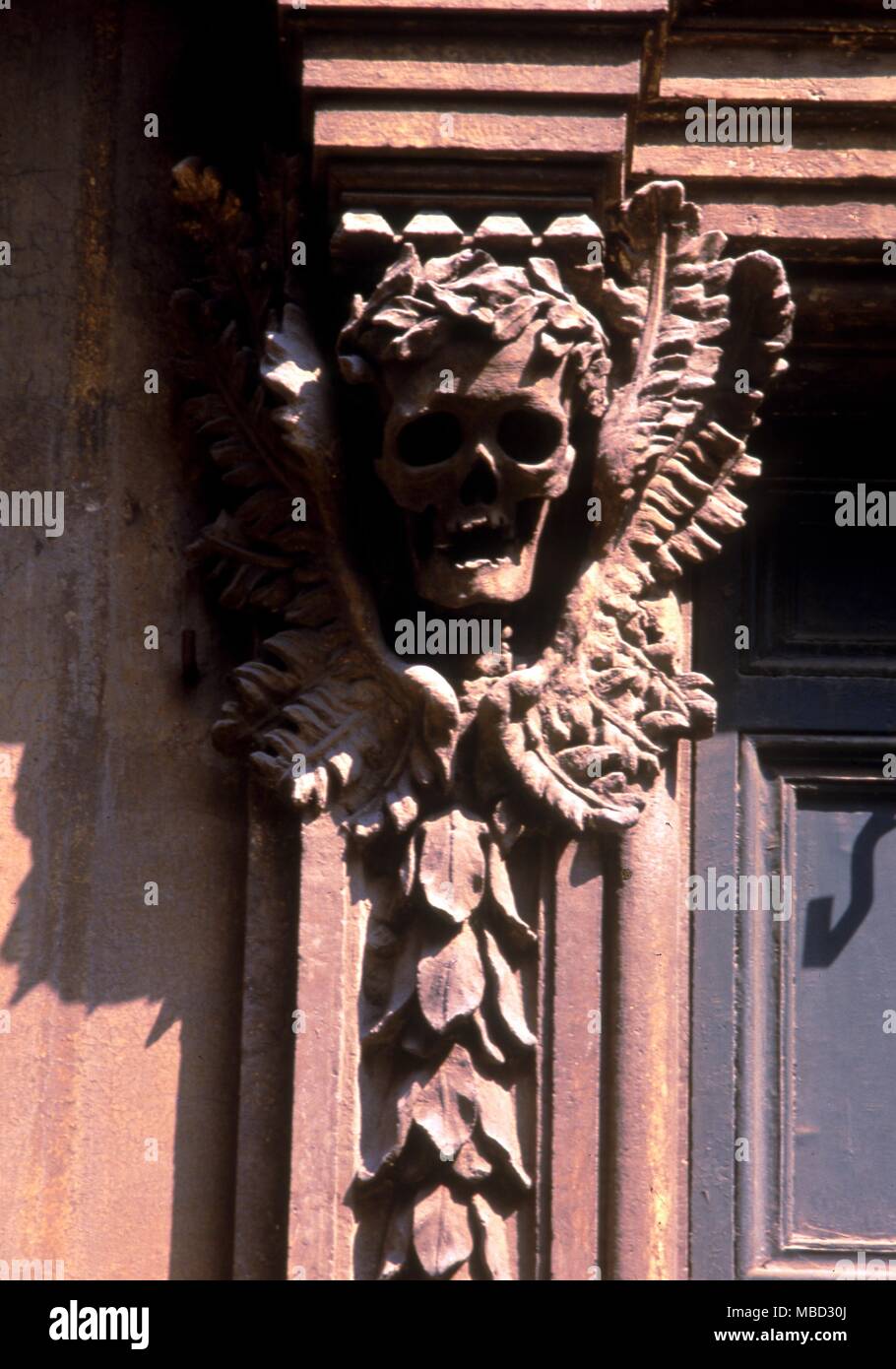 Skull on the facade of the Church of Santa Maria dell'Orazione della ...