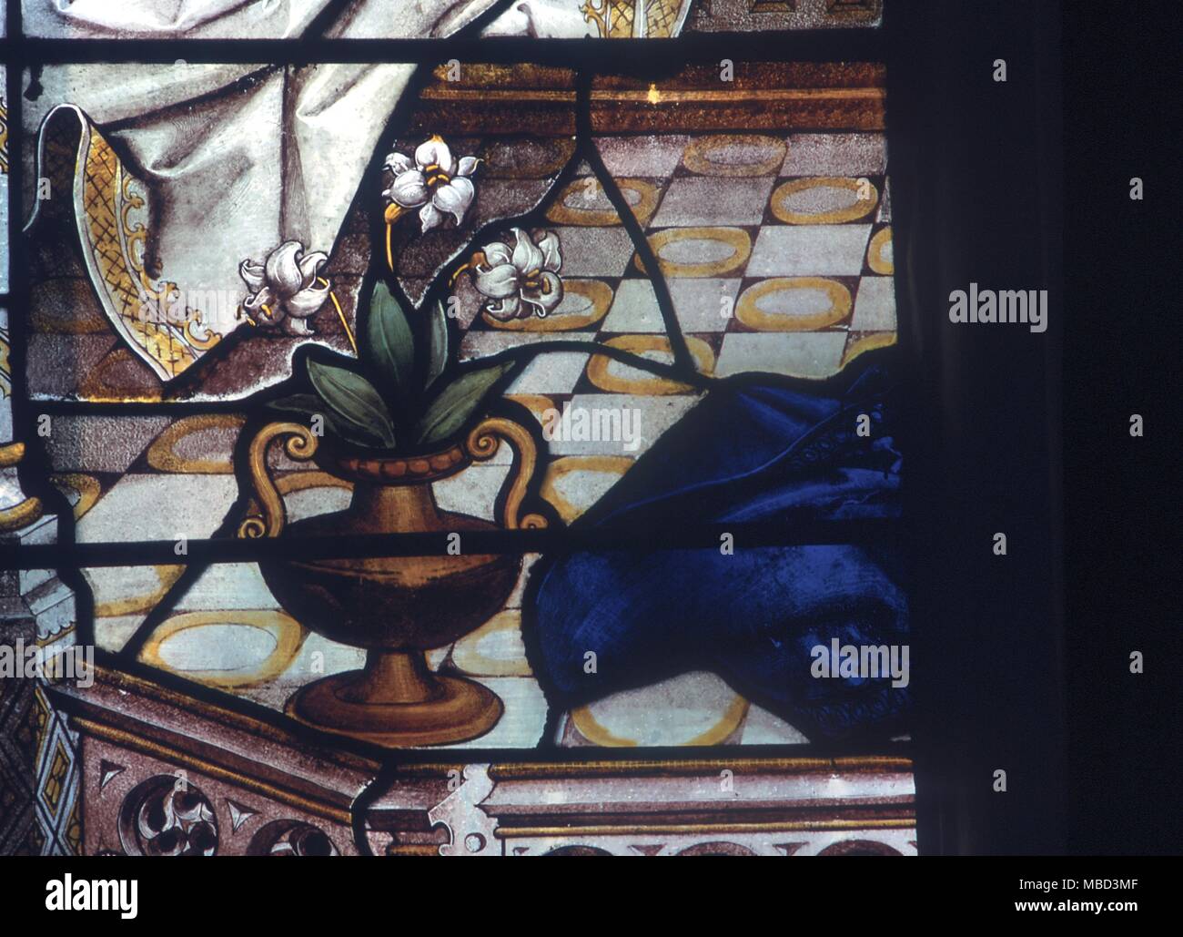 Symbols - Lilies. Lilies as a symbol of the Annunciation. Stained glass ...