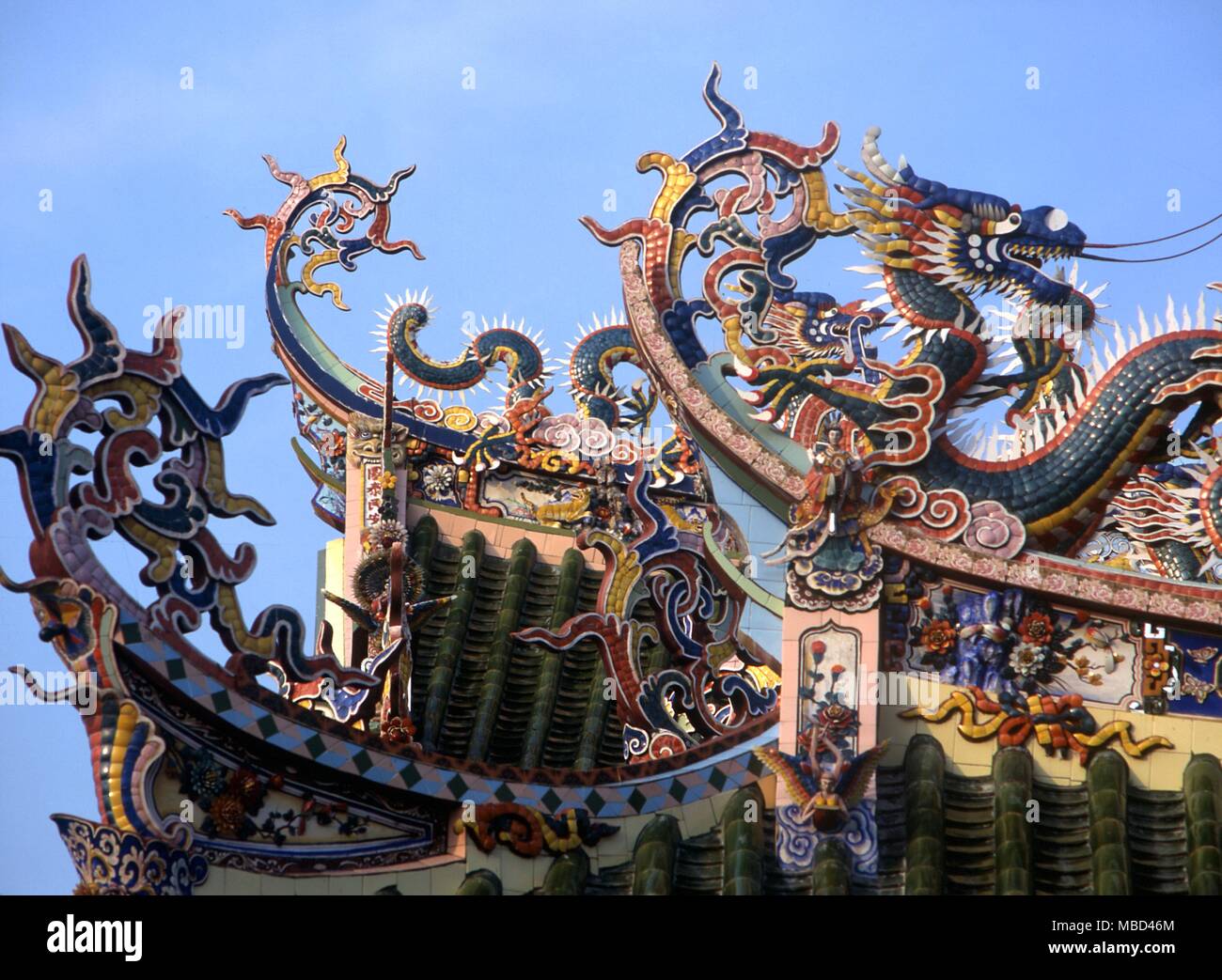 Feng Shui - Green Dragons (Feng Shui forces) on the ornate roof of the ...