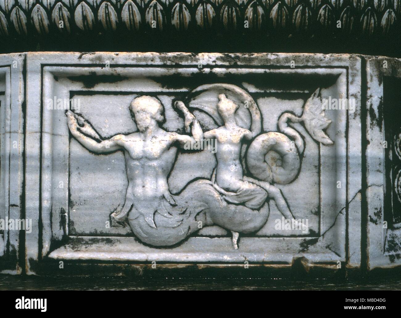 Mythology - Fishman. Bas relief of fishman from the base of a column on ...