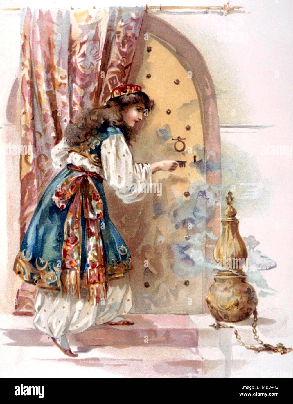 FAIRY TALES - BLUEBEARD. Fatima at the Forbidden door. Lithographic ...