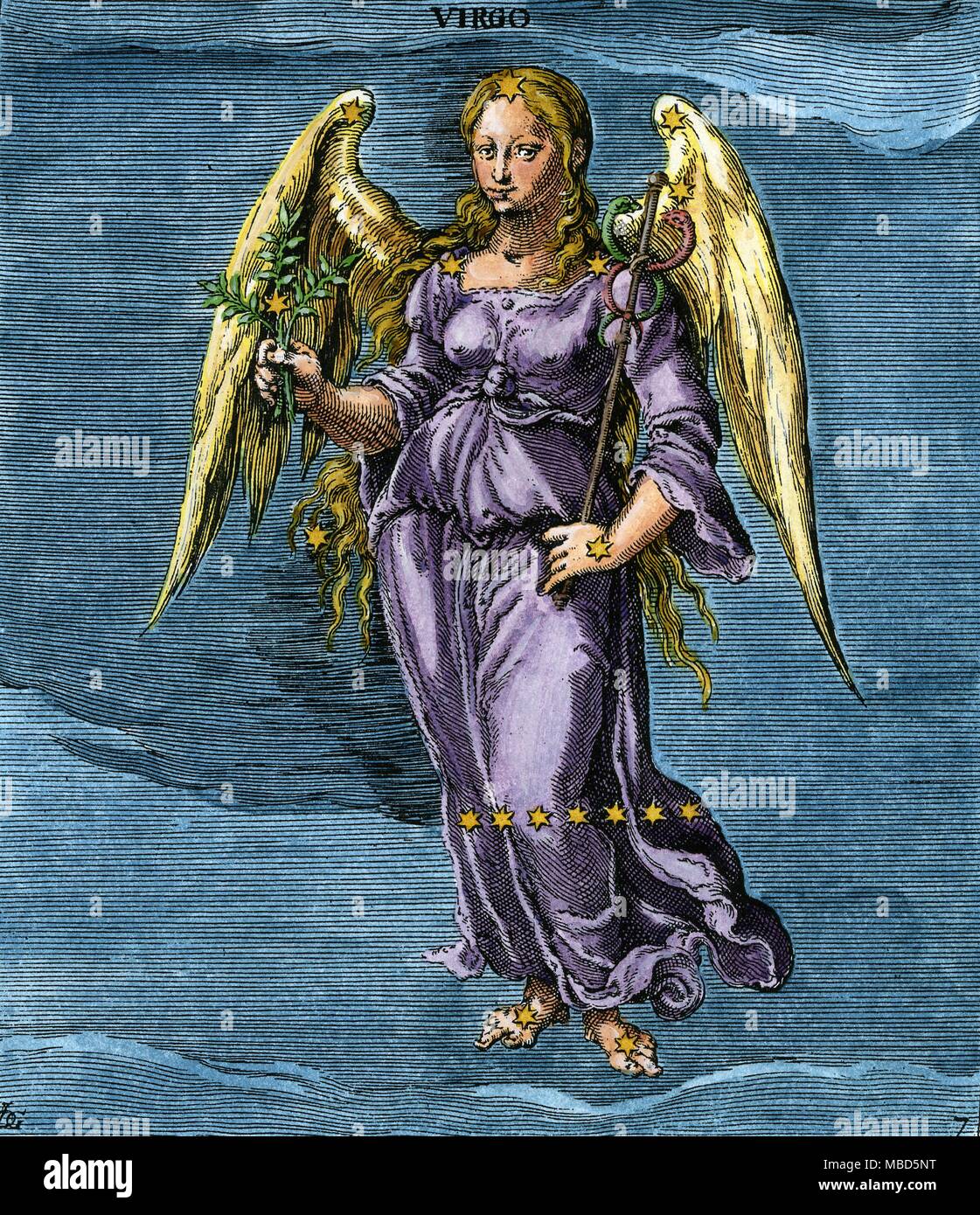 Constellations Virgo Eighteenth century hand coloured engraving of ...