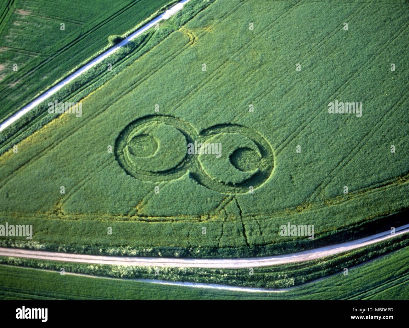 CORN CIRCLES - two great circles with mirror-image lunar crescents. To ...
