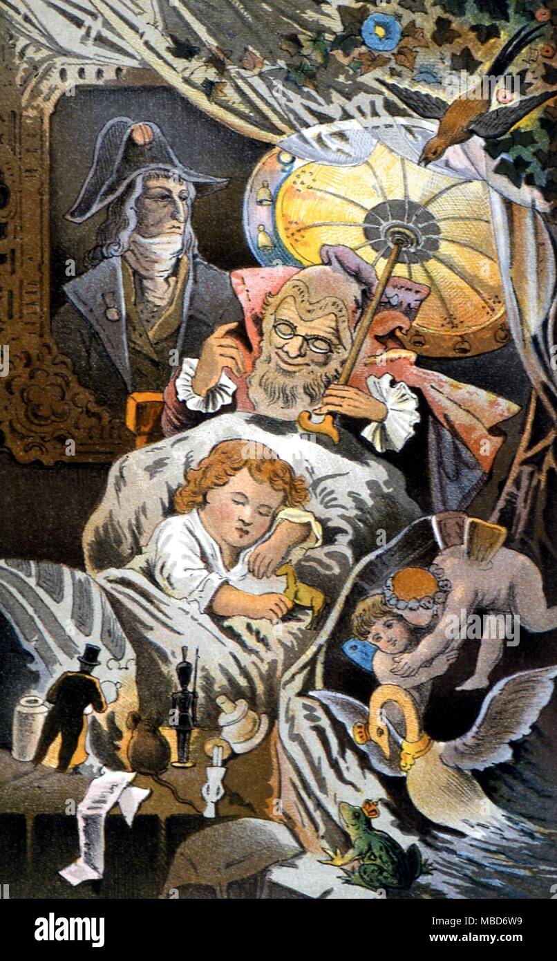 Dreams - The Dream God - Old Luk-Oie and his dreams. Illustration to the story in Hans Andersen ...