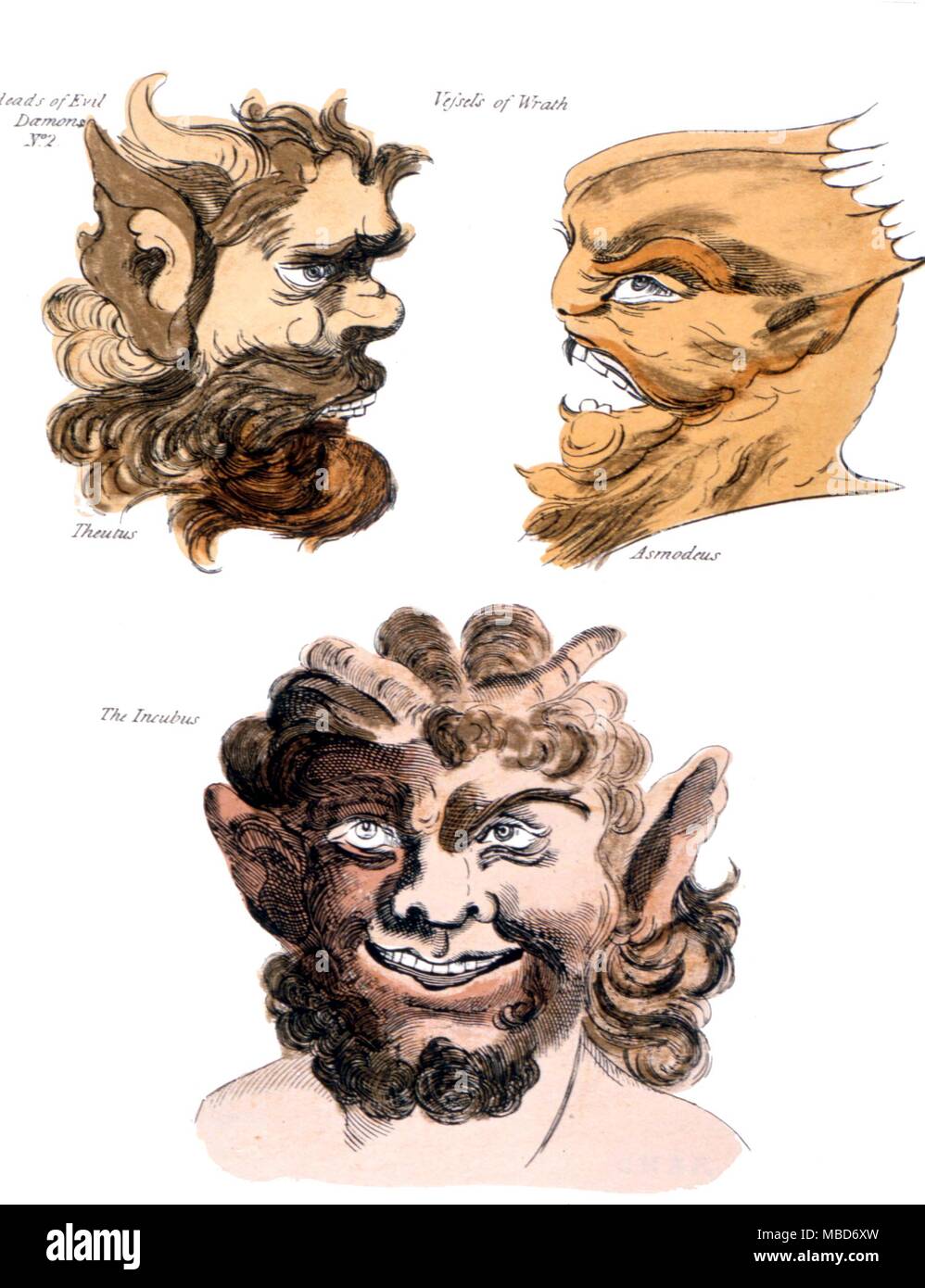 Three demons, including portrait of Asmodeus, and of the Incubus. From ...