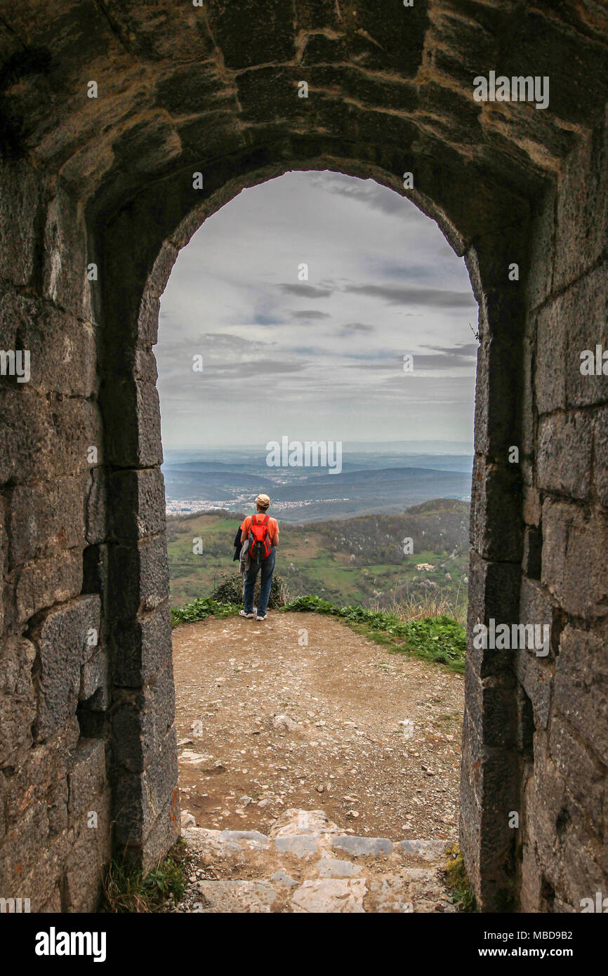 Chateau de Montsegur, castle, former Cathar fortress in the south of ...