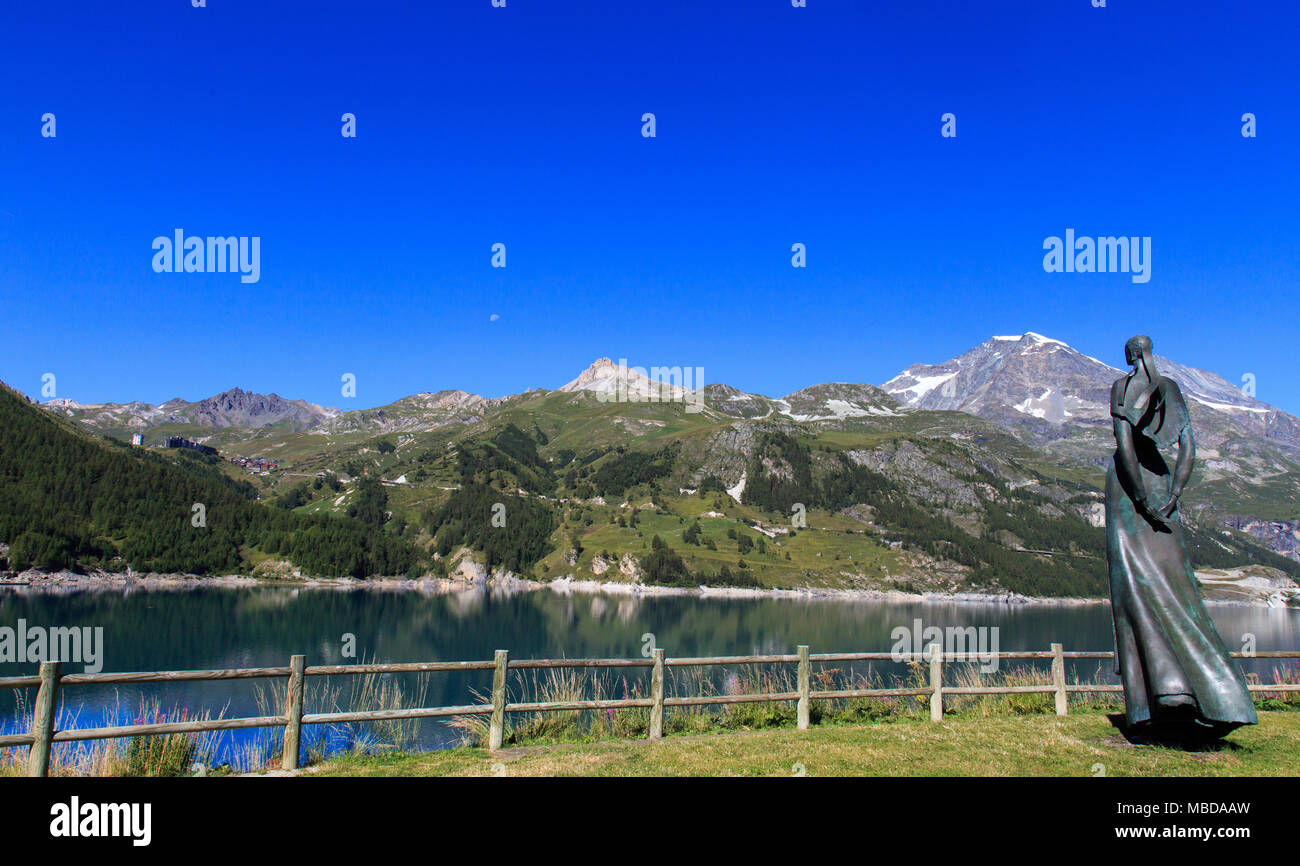 Tignes (Savoy, French Alps): reservoir of the lake "lac du Chevril" and ...