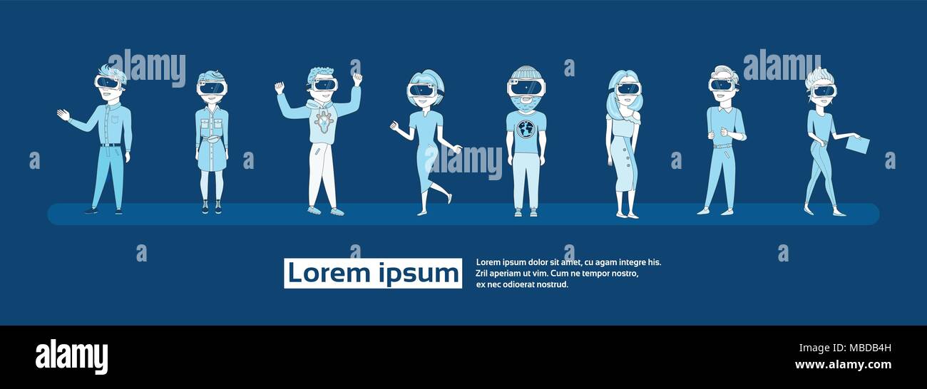 Set Of Young People Silhouette Wearing 3d Virtual Reality Glasses ...