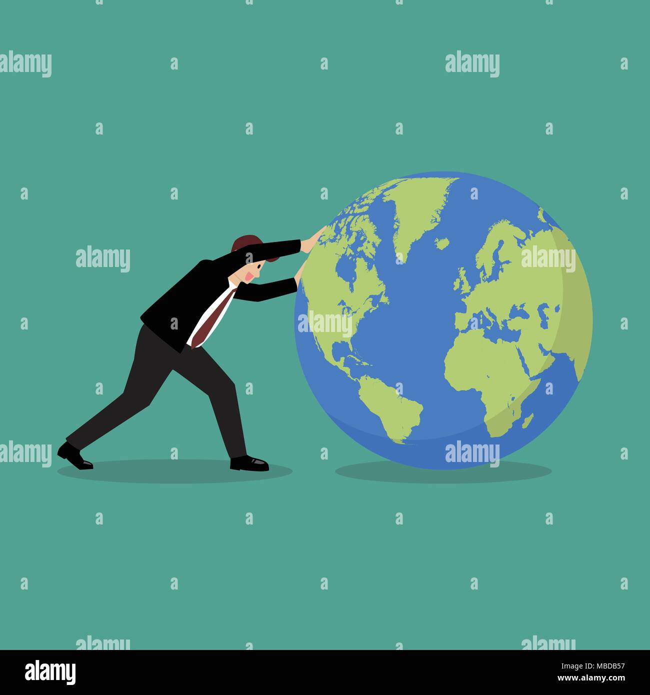 Businessman pushing the world forward. Vector illustration Stock Vector ...