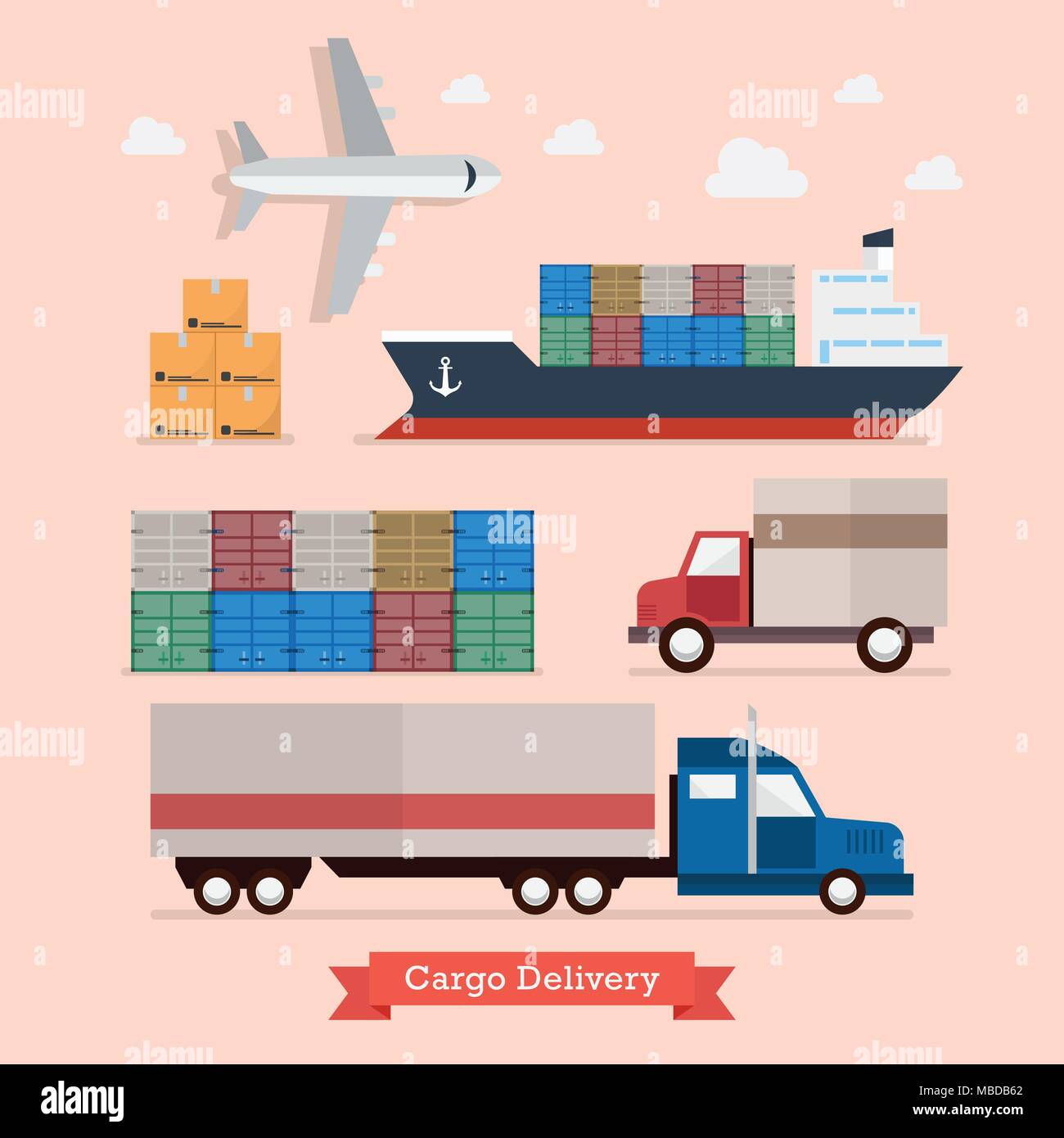 Set of Cargo Transportation. Flat style design vector illustration ...