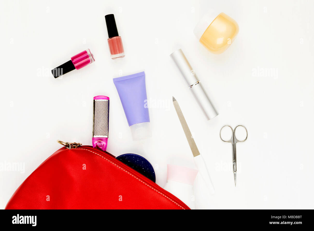 Manicure bag and tools, leg's nail careconcept on white background ...