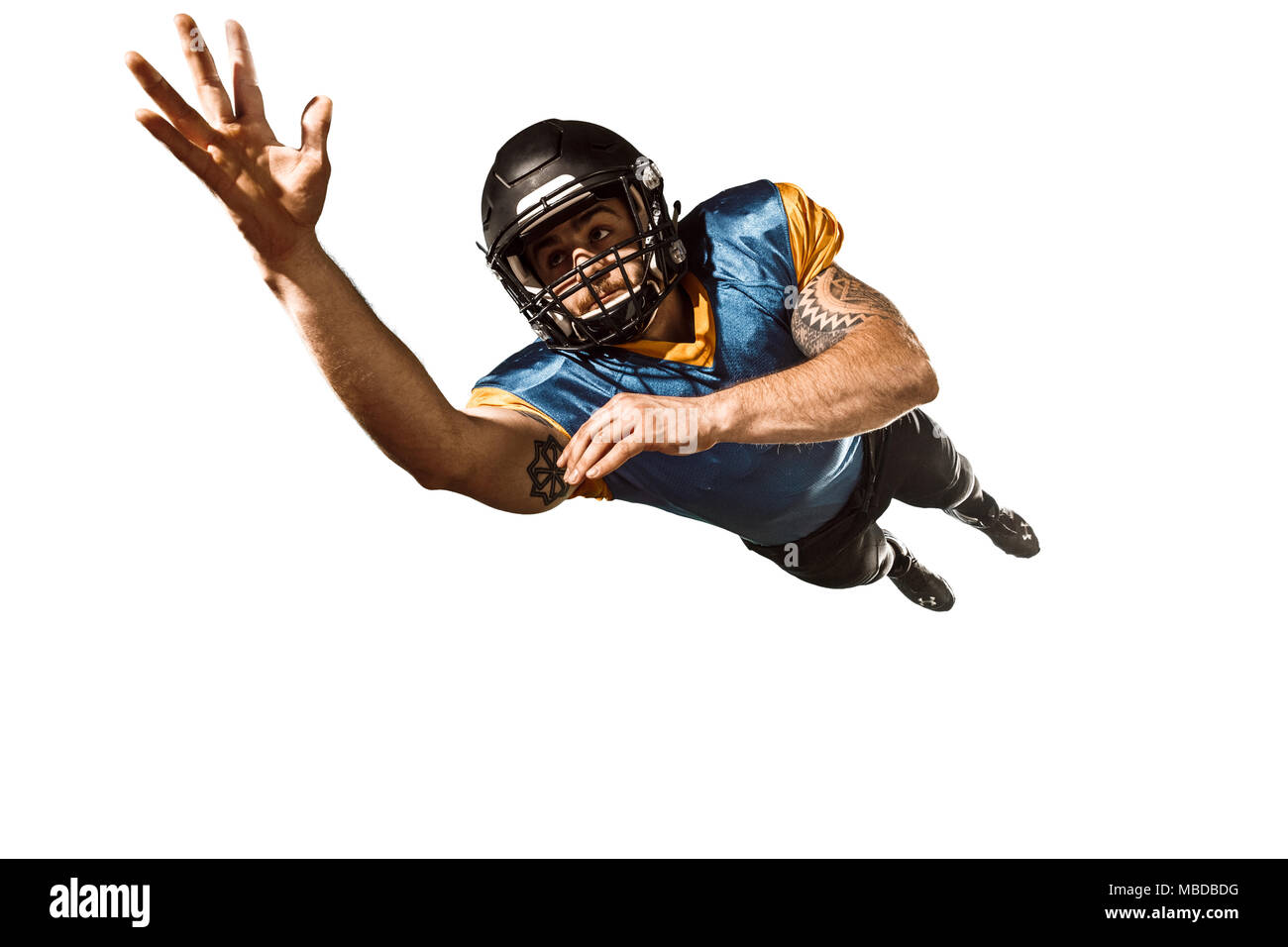 one american football player man studio isolated on white background ...